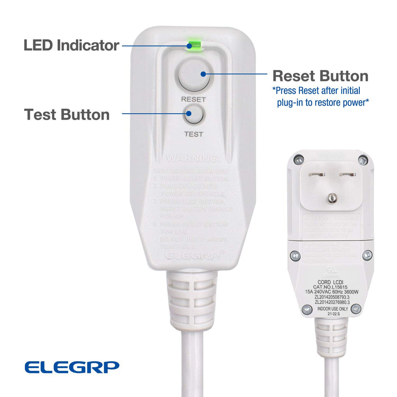 ELEGRP LCDI 3600W AC Power Cord with Safety Protection, 15A 240V, NEMA ...